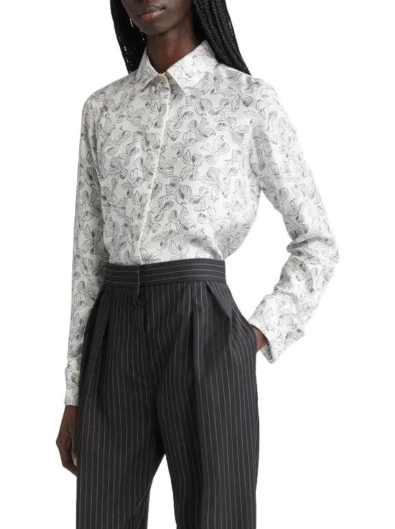 Max Mara Bow Print Silk Twill Shirt - White Black