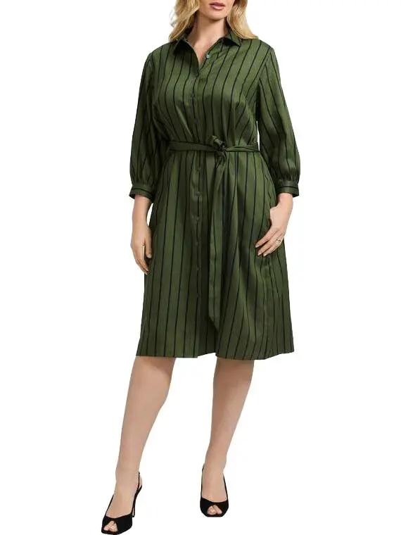 Foxcroft Esther Stripe Cotton Shirt Dress - Basil Green/ Black
