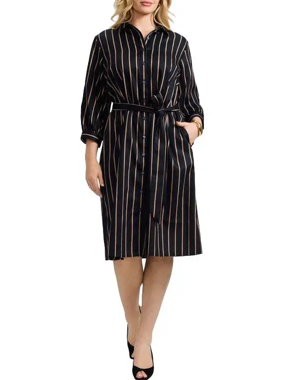 Foxcroft Esther Stripe Cotton Shirt Dress - Black/ Almond