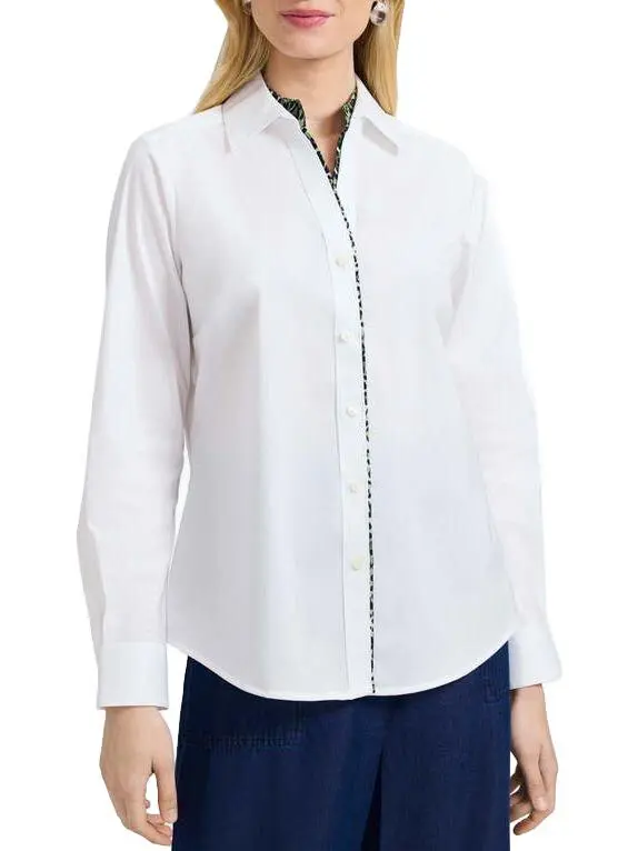 Foxcroft Cotton-blend Button-up Shirt With Leopard Trim - White