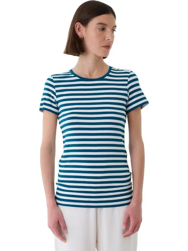 Majestic Filatures Soft Touch Striped Short Sleeve T-shirt - Bleu Majestic