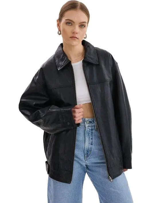 LAMARQUE Leather Bomber Jacket - Black