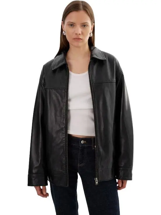 LAMARQUE Theia Leather Bomber Jacket - Black