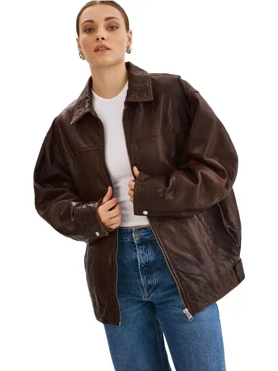 LAMARQUE Leather Bomber Jacket - Dark Brown