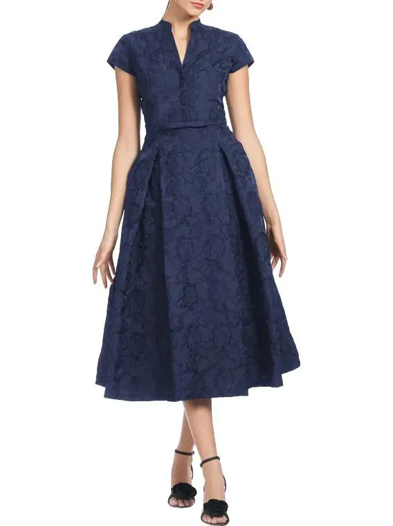Sachin & Babi Hanna Floral Cloqué Cocktail Midi Dress - Washed Indigo