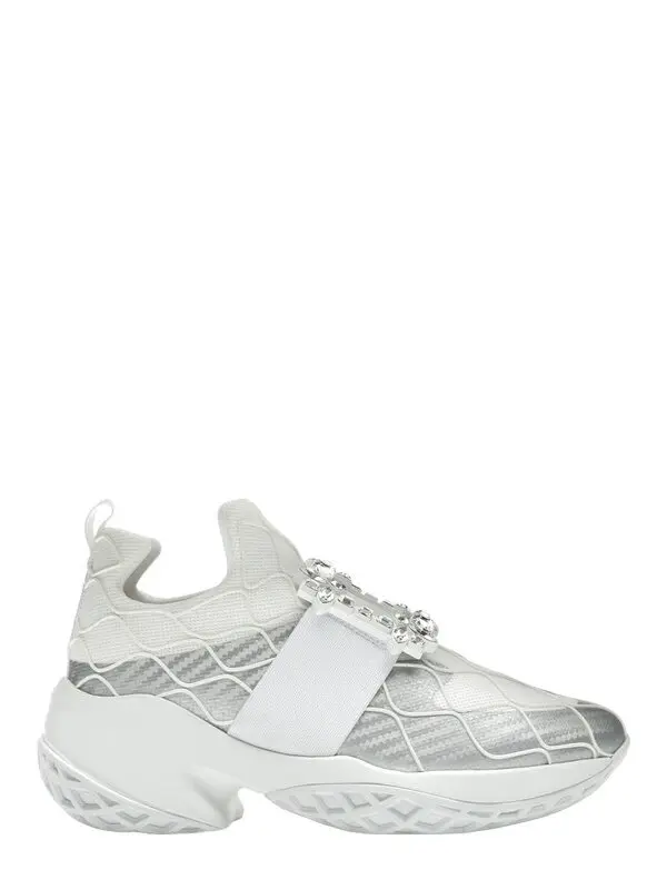 ROGER VIVIER Viv' Run Fabric Crystal Buckle Sneakers - Silver