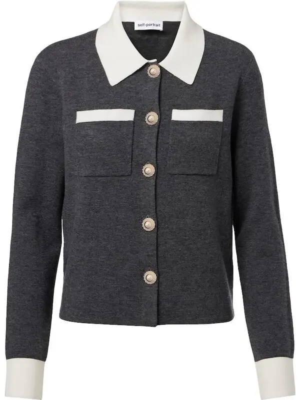 SELF-PORTRAIT Wool-blend Cardigan - Grey