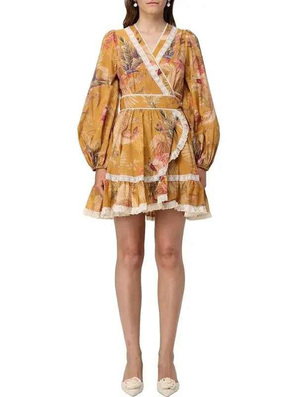 Zimmermann Printed Wrap Dress - Mustard
