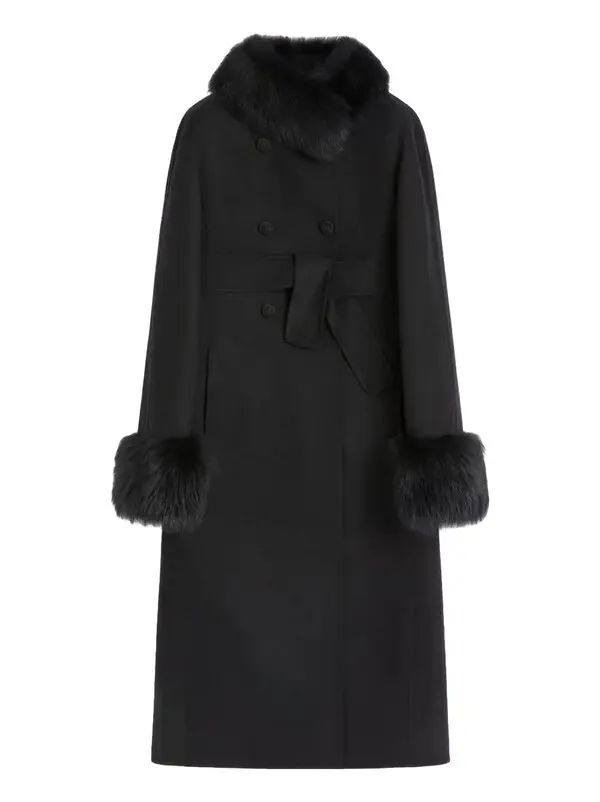 Valentino Garavani Faux Fur-trimmed Double-breasted Coat - Black
