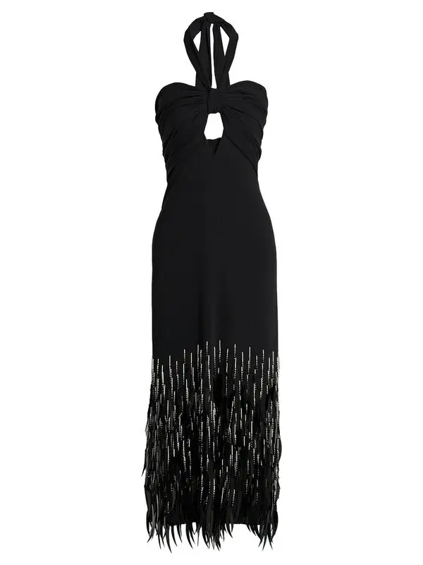 Johanna Ortiz Fiesta Costera Embellished Crepe Halterneck Midi Dress - Black