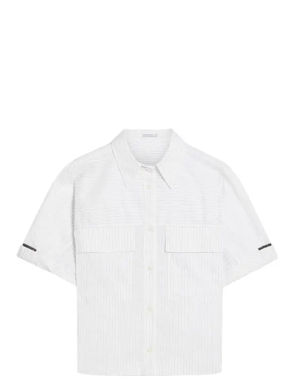 Brunello Cucinelli Pinstriped Cotton And Silk-blend Shirt - White