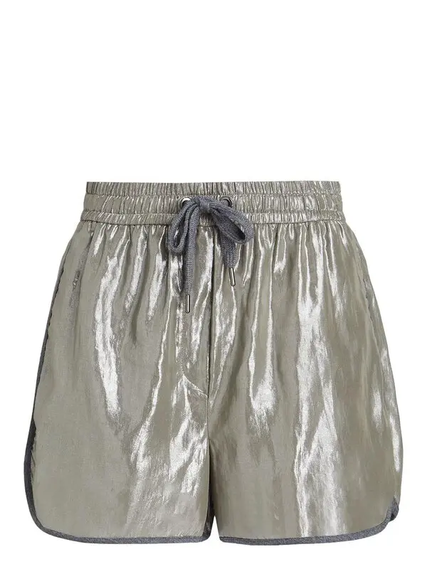 Brunello Cucinelli Metallic Cotton Shorts - Mushroom