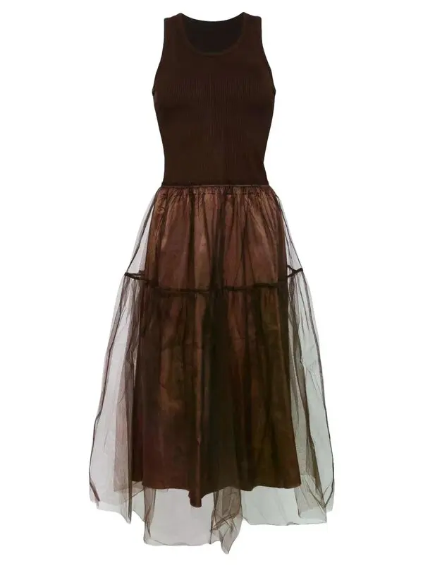 JNBY Tulle-inserts Midi Dress - Brown