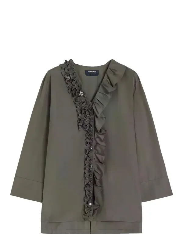 Max Mara Ruffled V-neck Blouse - Grey