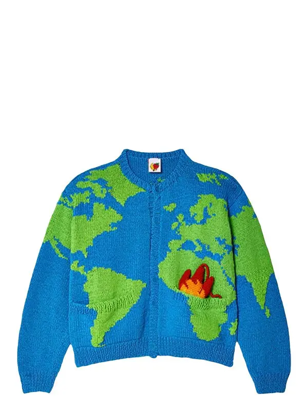 SKY HIGH FARM WORKWEAR World Map Hand-knit Cardigan - Blue