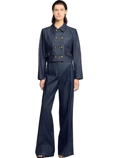 Sandro Wide-leg Denim Suit Trousers - Blue