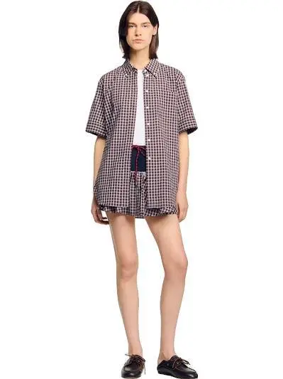 Sandro Oversized Checkered Shirt Jacket - Brown