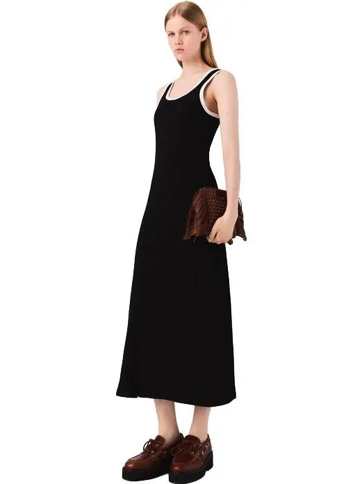 Maje Rib Knit Maxi Tank Dress - Black