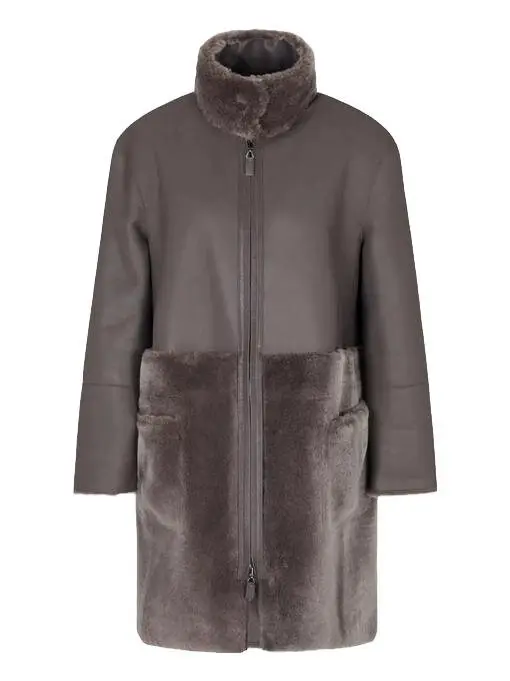 Emporio Armani Reversible Spanish Merino Shearling Lambskin Coat - Brown / Neutral