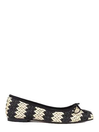MENINA STEP Patricia Raffia Ballet Flats - Black