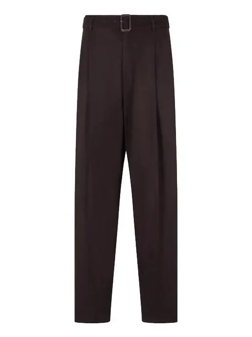 Emporio Armani Virgin Wool Trousers With Belt - Natural