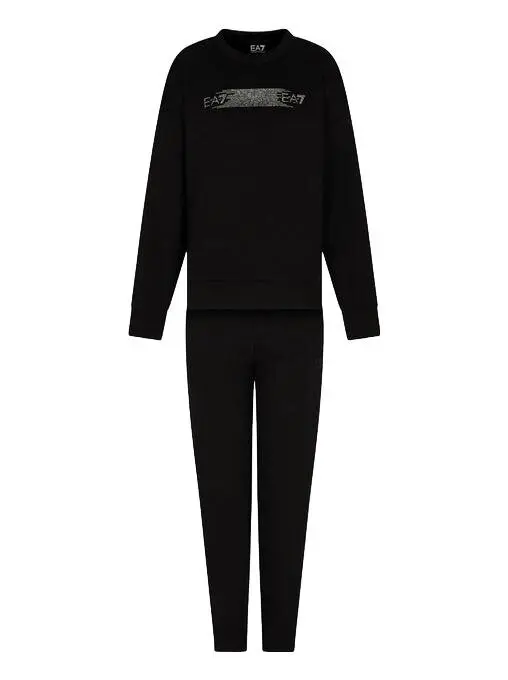 EA7 Logo Series Cotton Interlock Tracksuit - Black