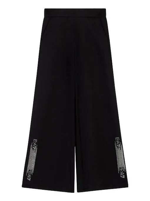 EA7 Logo Series Cotton-blend Wide-leg Trousers - Black