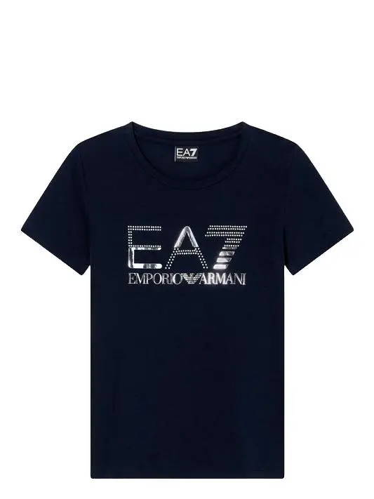 EA7 Logo Series Stretch-jersey Crew-neck T-shirt - Blue / Navy