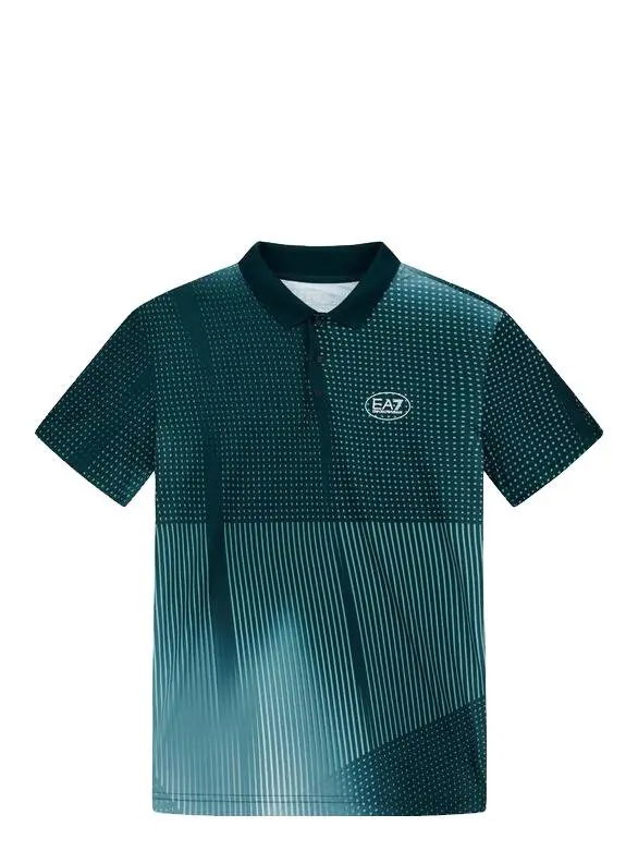Emporio Armani Tennis Pro Polo Shirt In Ventus7 Technical Fabric With Print - Green