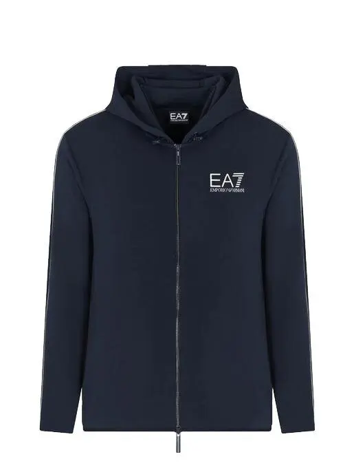 Emporio Armani Ea7 Gold Label Viscose-blend Hooded Sweatshirt - Navy