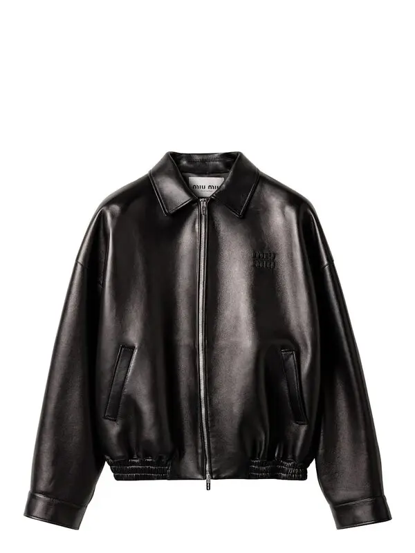 Miu Miu Plonge Nappa Leather Bomber Jacket - Nero