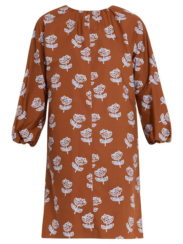 Marni Floral Gathered-neck Long-sleeve Midi Dress - Brown