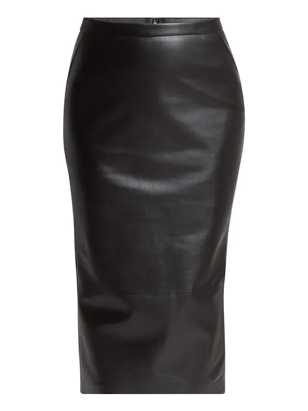 Givenchy Lambskin Leather Midi Pencil Skirt With Godet Back - Black