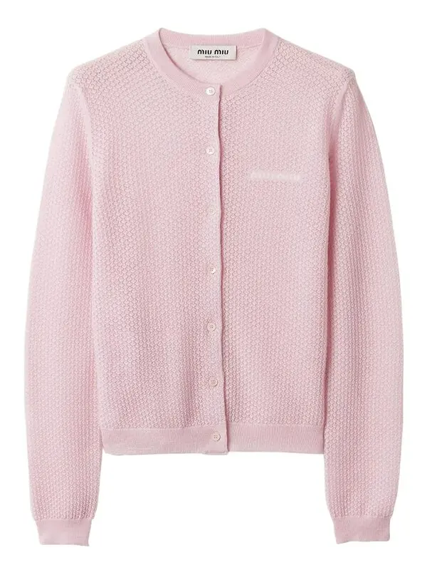 Miu Miu Cashmere Lacy Button-front Cardigan - Alabastro