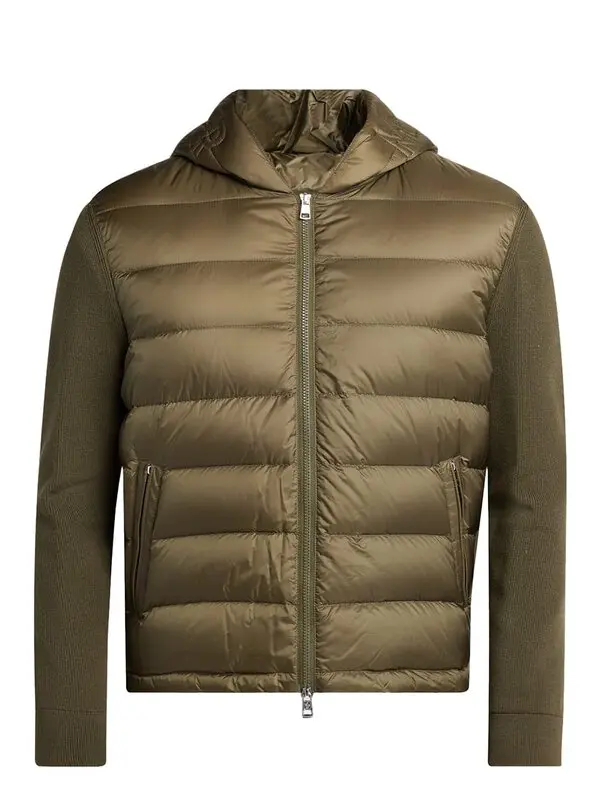 Moncler Padded Nylon Knit-sleeve Hooded Cardigan - Olive