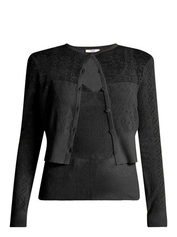 Chloé Embroidered Pointelle Cotton Combo Top - Black