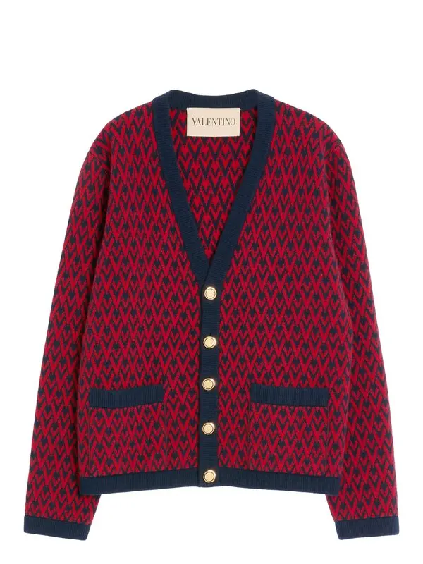 Valentino Garavani Wool Toute La V Cardigan - Red
