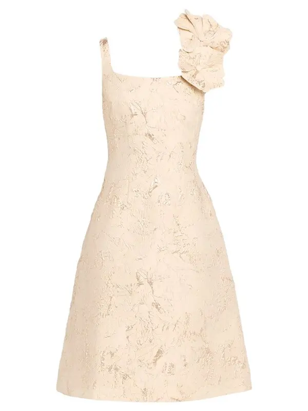 Rickie Freeman For Teri Jon Floral Appliqué Metallic Jacquard Dress - Gold