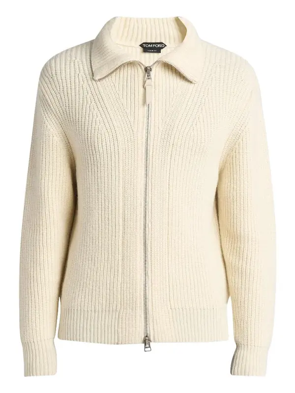 TOM FORD Wool And Mohair Blend Full Zip Sweater - White