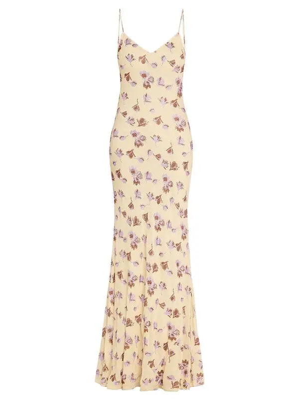 SELF-PORTRAIT Embellished Floral Maxi Dress - Yellow