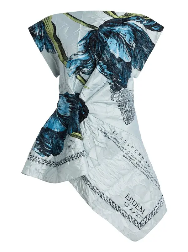Erdem Printed Asymmetric Top - Blue