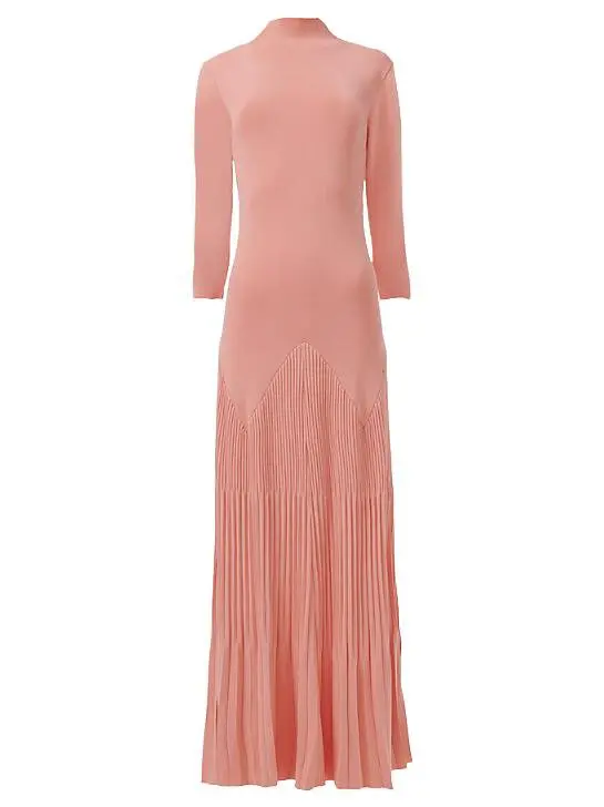 LEEM Pleated Slim-fit Knitted Maxi Dress - Pale Pink