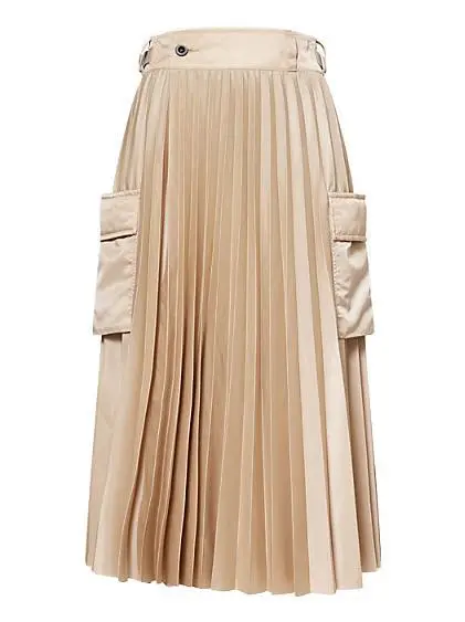 Sacai Pleated Wrap-front Woven Midi Skirt - Beige