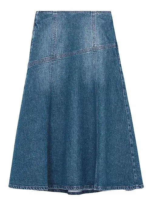 REISS High-rise Denim Midi Skirt - Indigo
