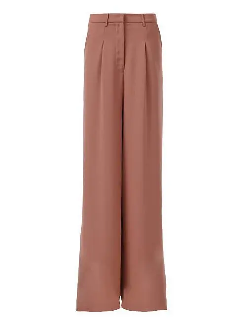LEEM Pleated Wide-leg High-rise Woven Trousers - Brown