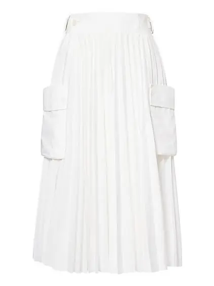 Sacai Pleated Wrap-front Midi Skirt - Off White