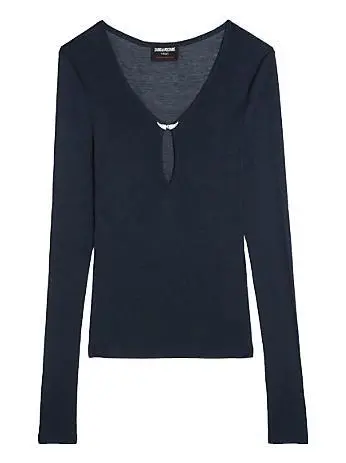 Zadig&Voltaire Wing-embellished Long-sleeve Top - Encre