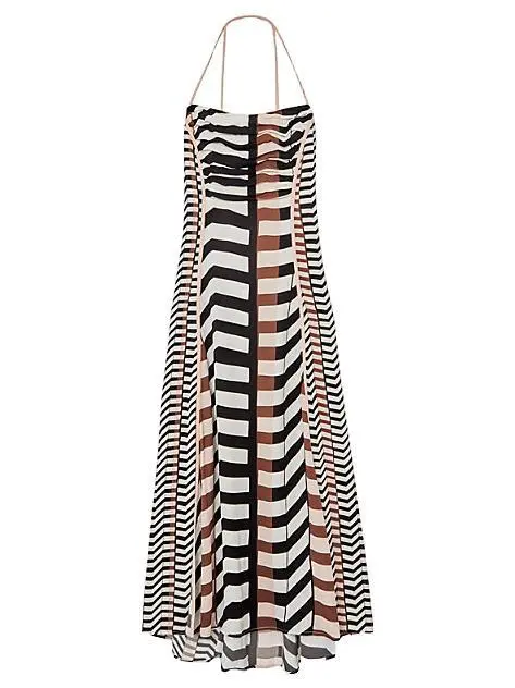 REISS Georgie Chevron-print Woven Midi Dress - Black Brown