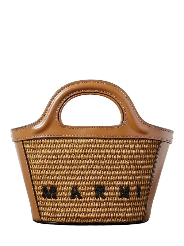 Marni Tropicalia Micro Embroidered Raffia Tote - Brown