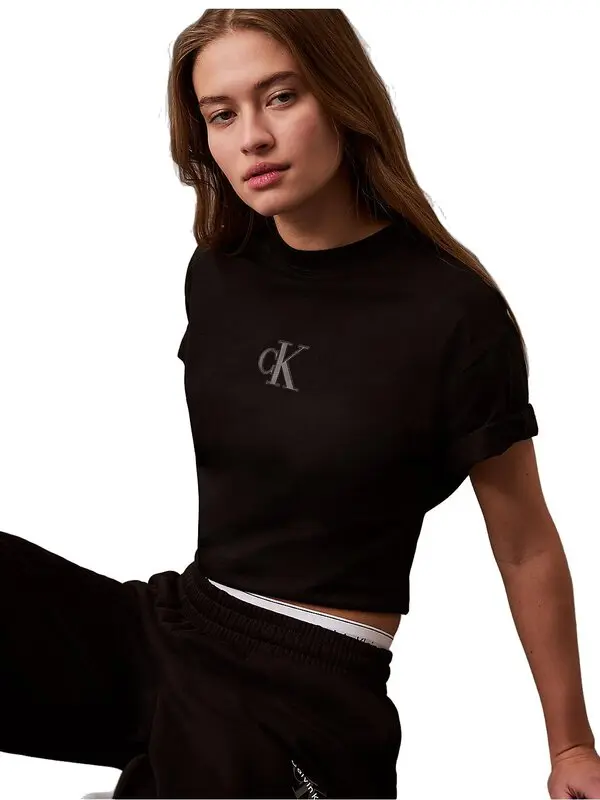 Calvin Klein Monogram Cropped Relaxed T-shirt - Black
